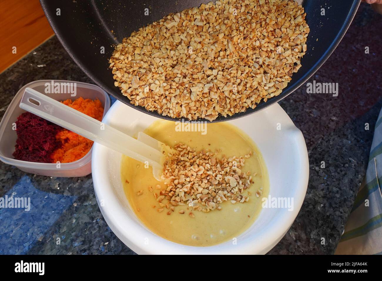 Southern German cuisine, preparation walnut cake with beetroot ...