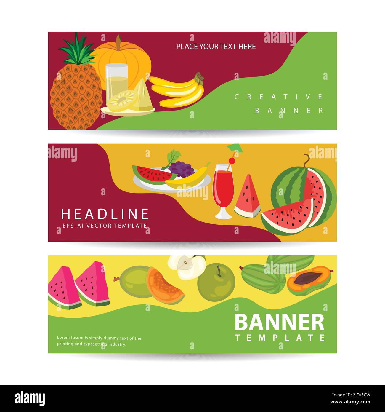 Exotic and garden fruits banners set for fruit shop or market. Vector ...