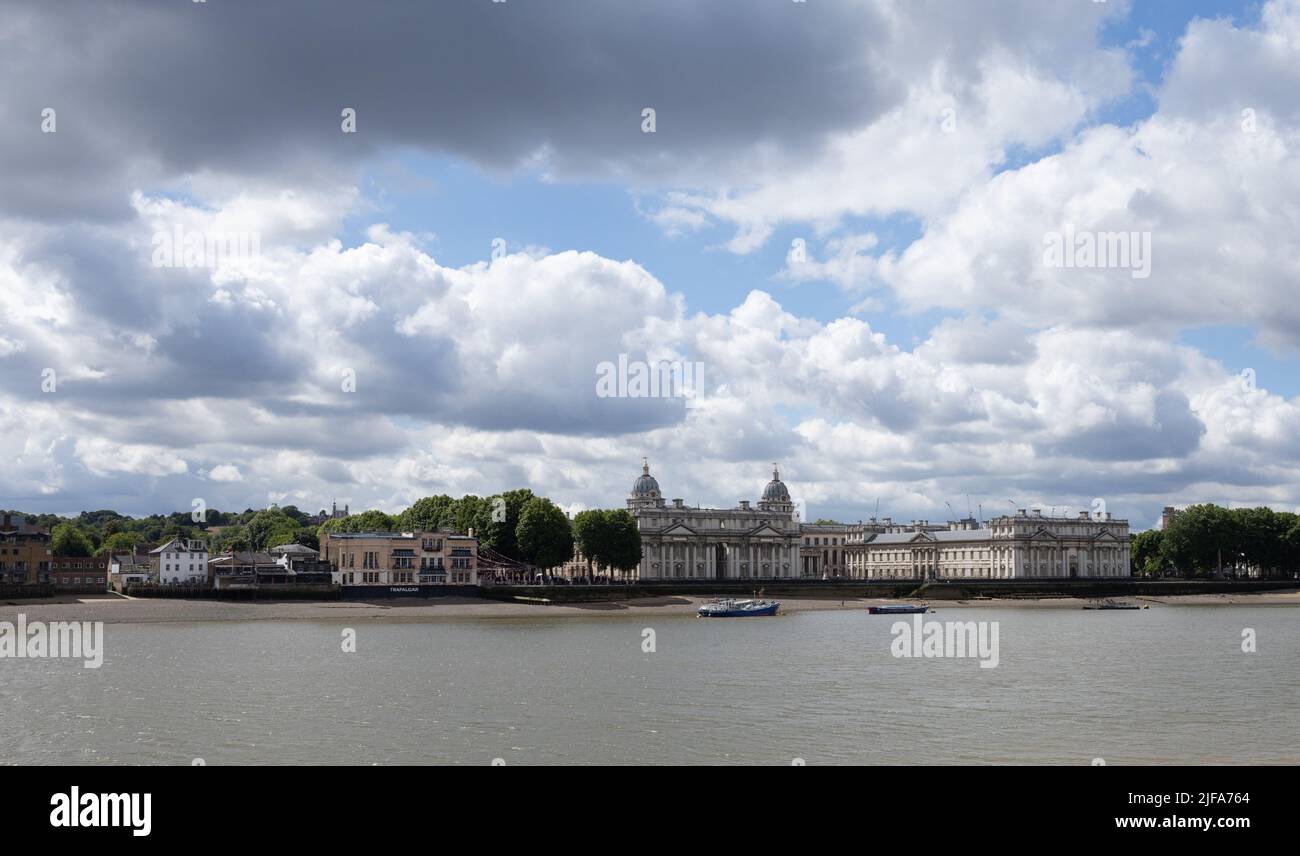 View of Greenwich riverside with the Royal Naval College and the Thames ...