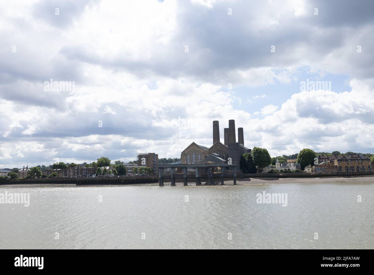 Greenwich Power Station and the River Thames from the North Bank Thames ...