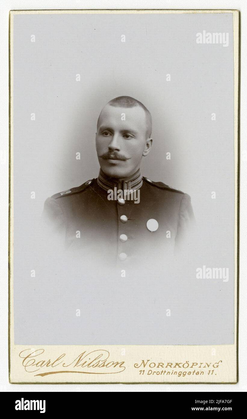 Portrait of Andersson, soldier at Jönköping Regiment in 12. Portrait of ...