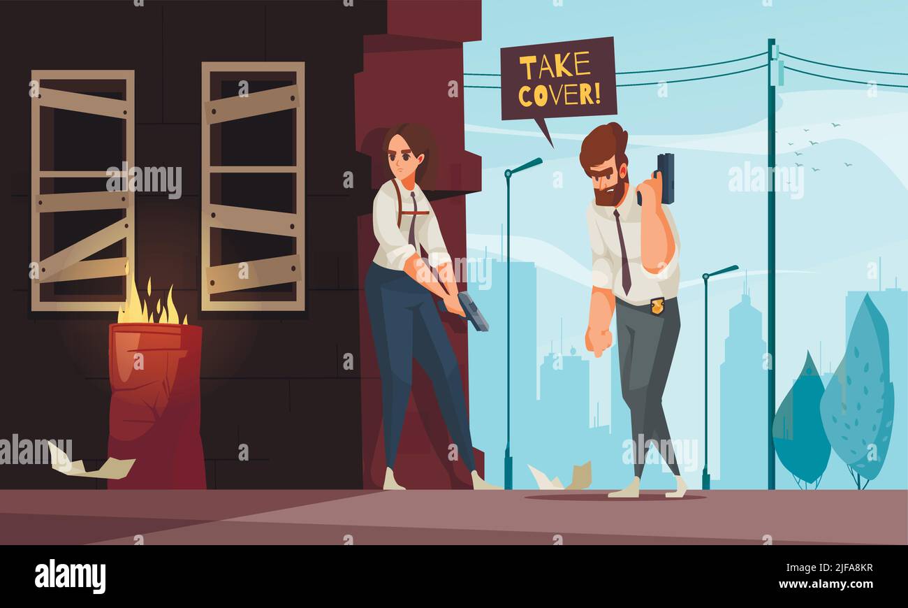 Armed police officers at crime scene with compromising papers burning ...