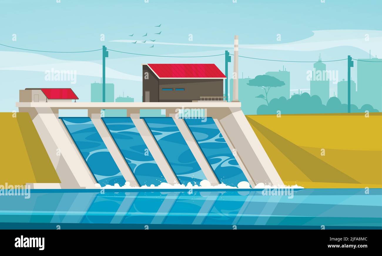 Ecological sustainable hydropower energy flat composition with suburb ...