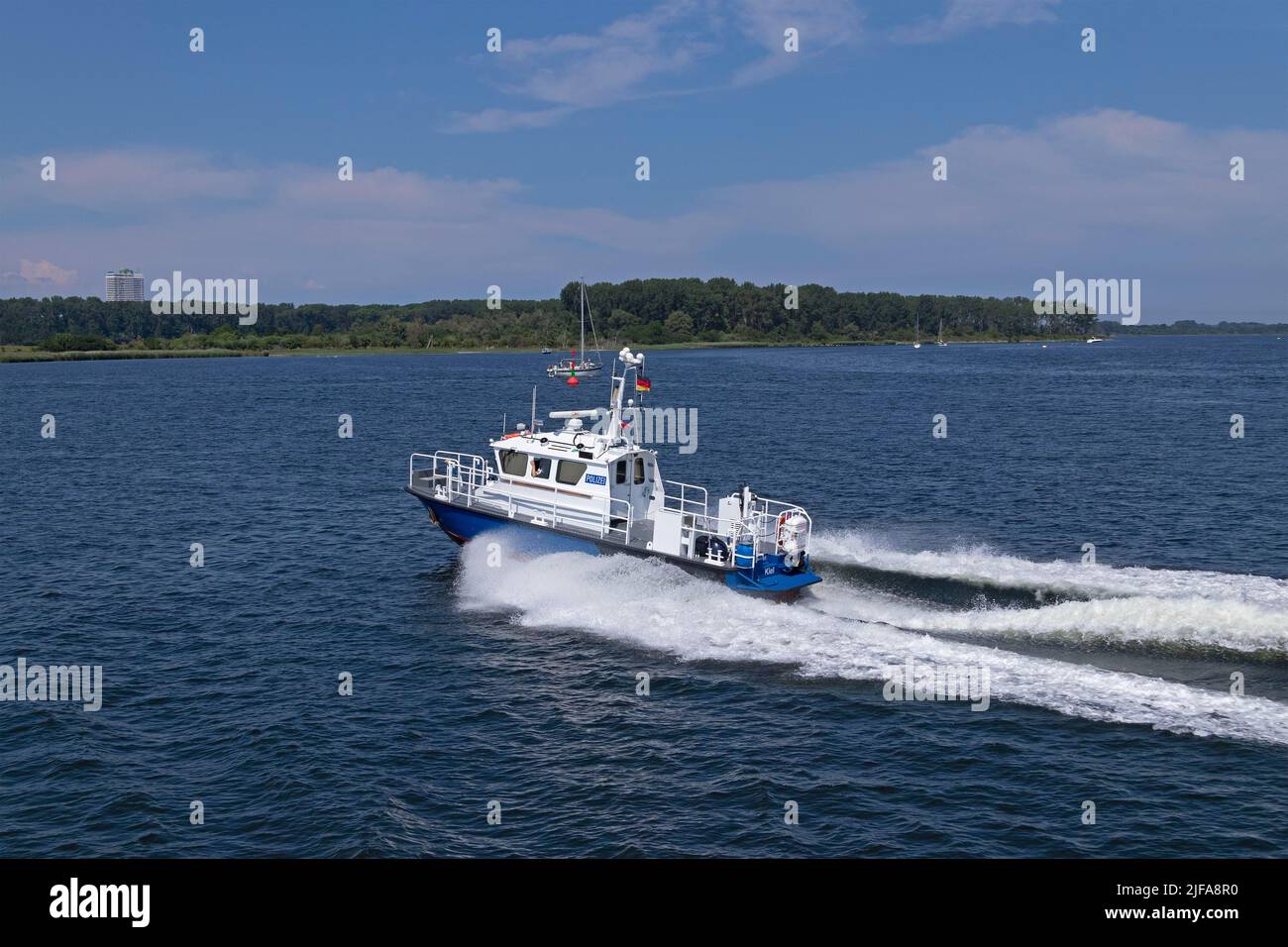 Water police on duty, near Travemuende, Luebeck, Schleswig-Holstein ...