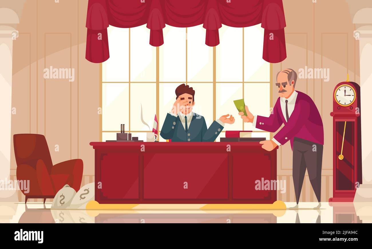 Dirty money corruption crime cartoon composition with bribing major ...