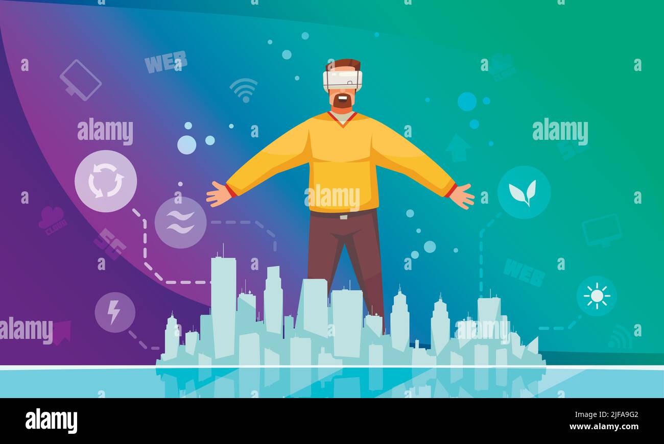 Ecological energy promotion poster with man in vr headset standing in ...