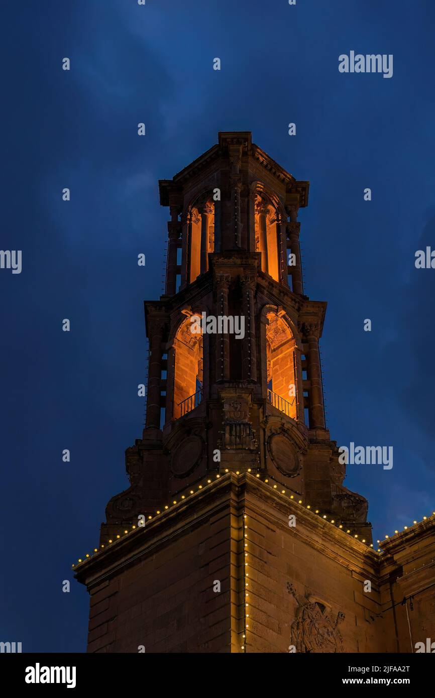 Hamrun St. Gaetan Church bell tower with fairy light during national ...