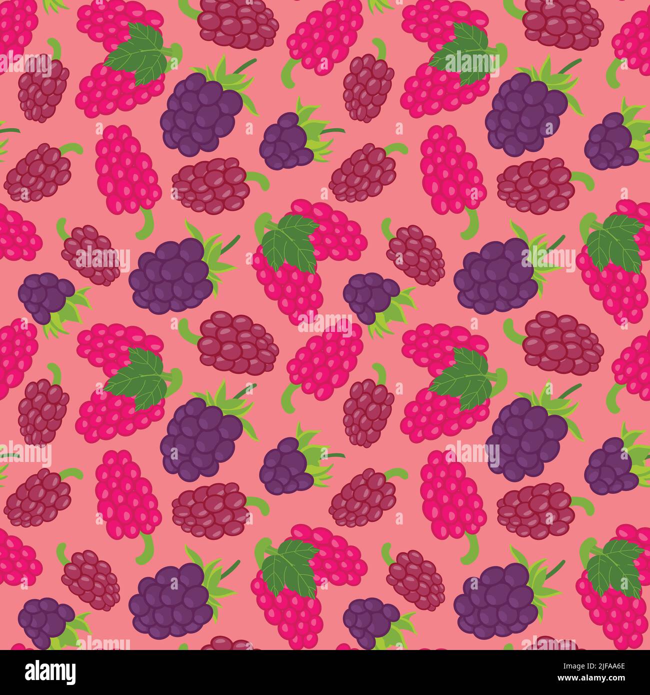 Seamless raspberry pattern with summer berries, fruits, leaves ...