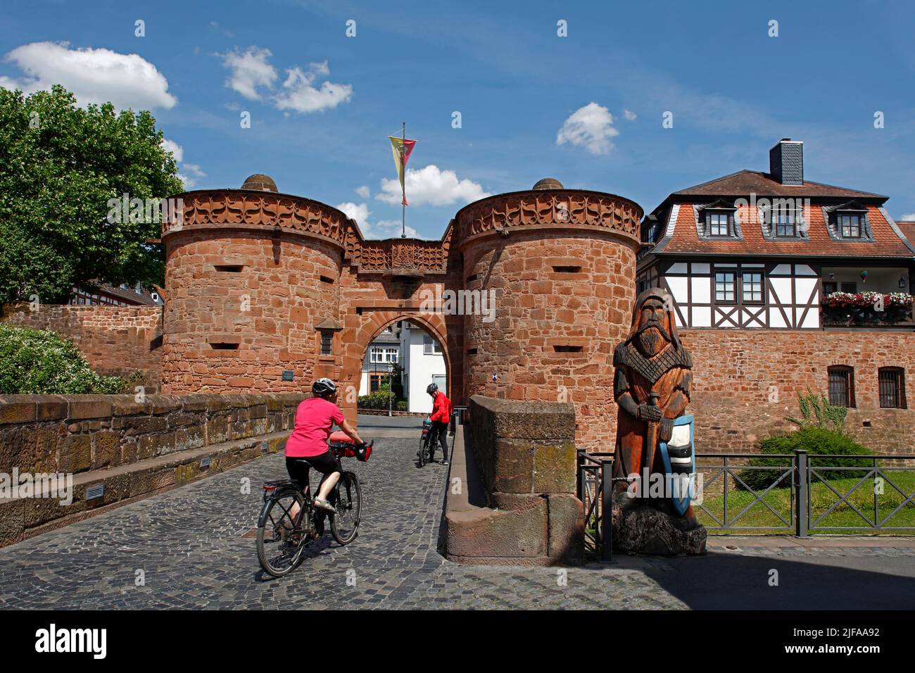 The Lower Gate (Jerusalem Gate) Bridge, built 1503, sculpture, cyclist ...