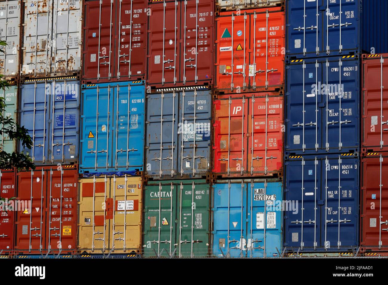 Stacked container, Old Port, Montreal, Province of Quebec, Canada Stock ...