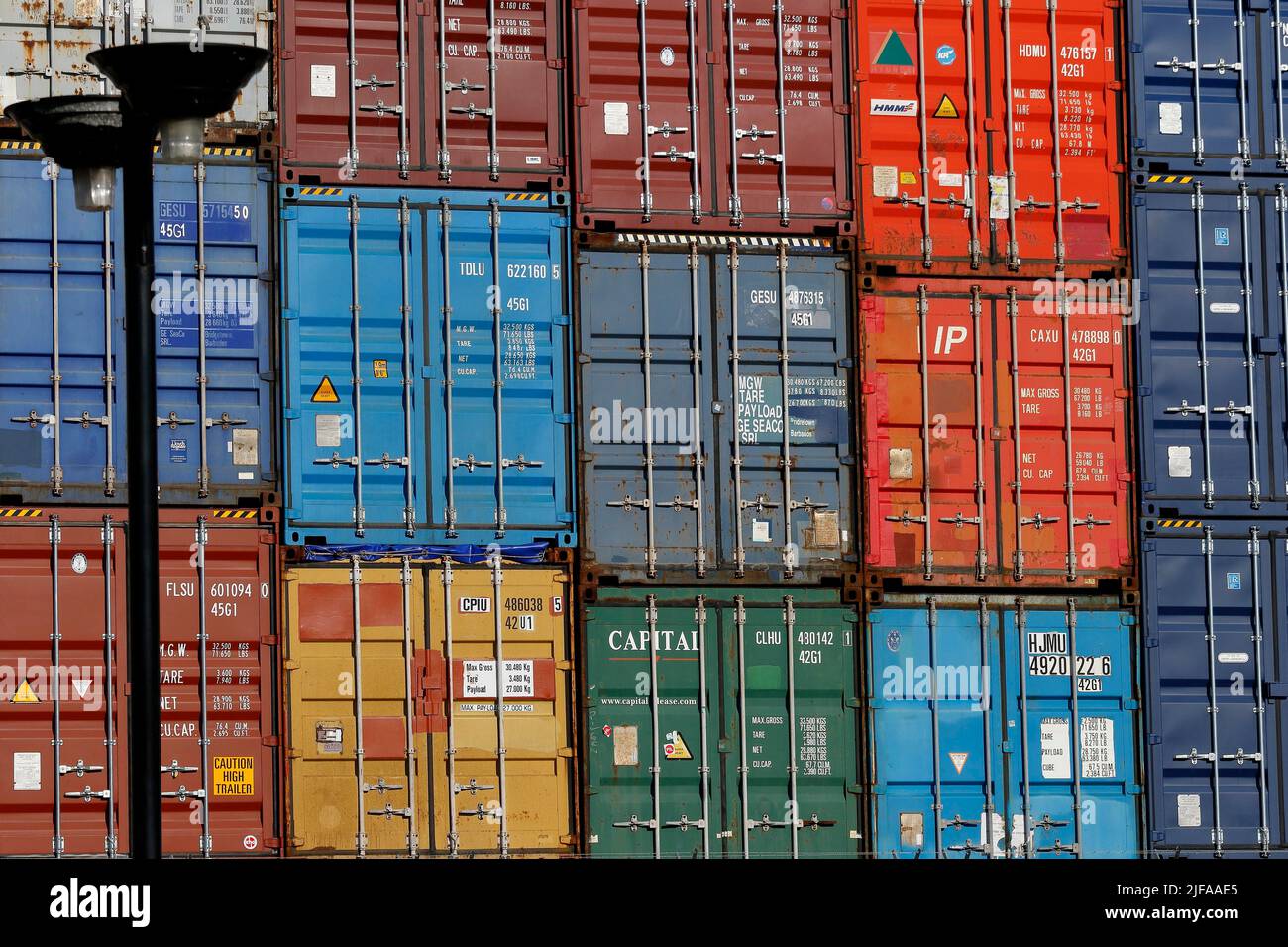 Stacked container, Old Port, Montreal, Province of Quebec, Canada Stock ...