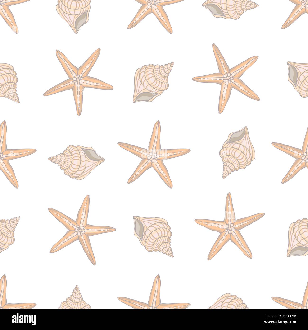Hand drawn vector illustrations - seamless pattern of seashells. Marine ...