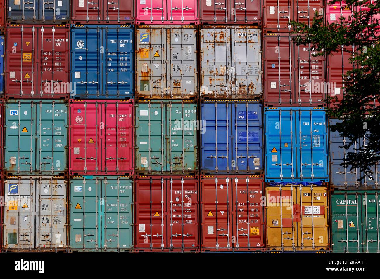 Stacked container, Old Port, Montreal, Province of Quebec, Canada Stock ...