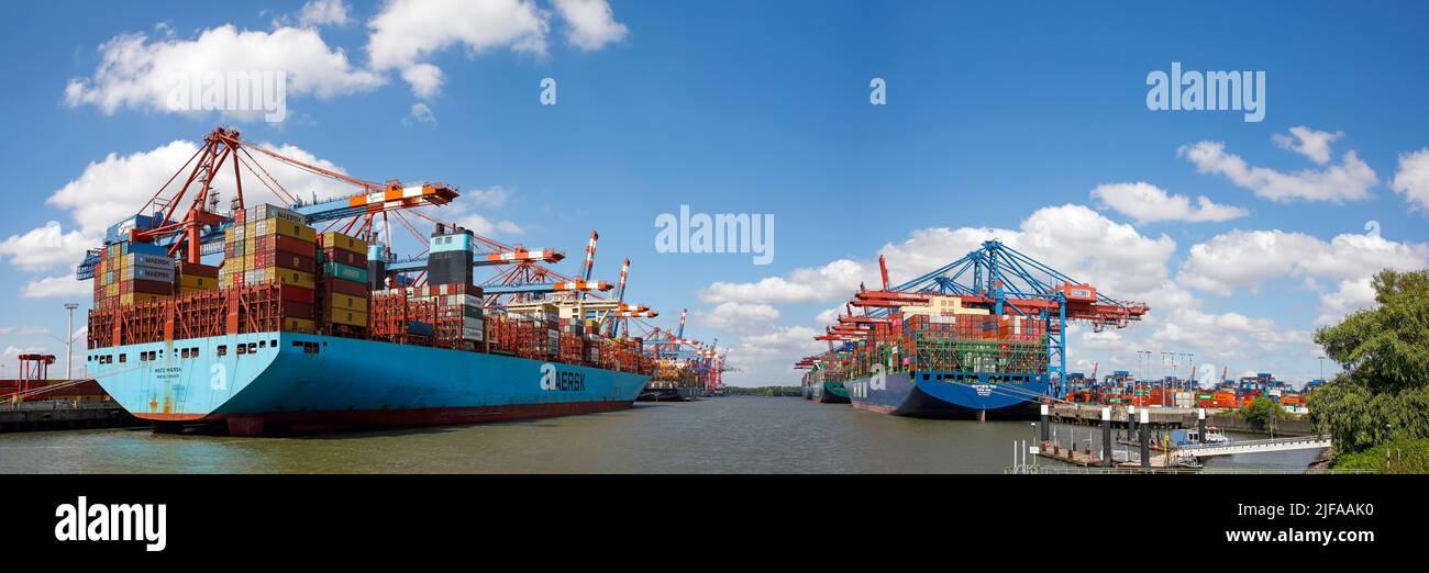 Container ships at container terminals Eurogate (left) and Burchardkai ...