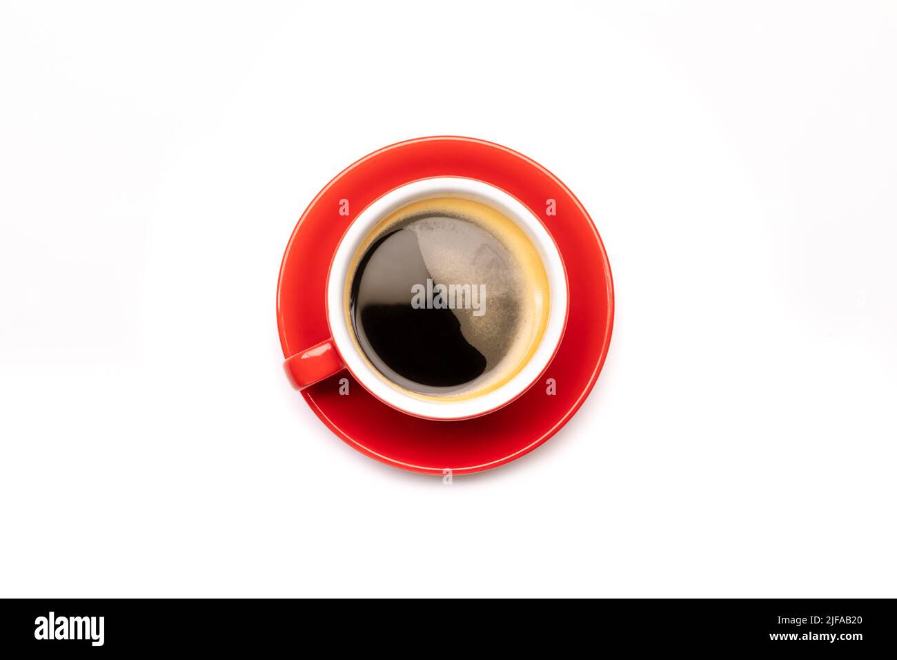 Top view black coffee or Americano in red cup isolated on white ...