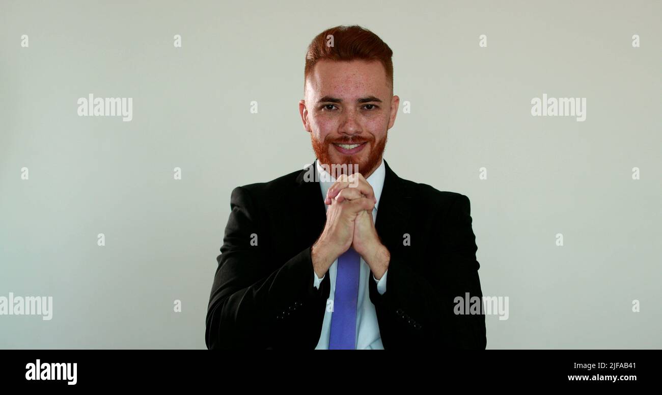 Business man taking a deep breath feeling relief and gratitude Stock ...