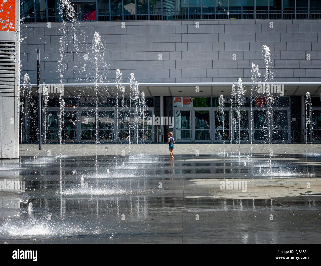 Water fountains on the forecourt of the Mercedes Benz Arena, Berlin ...