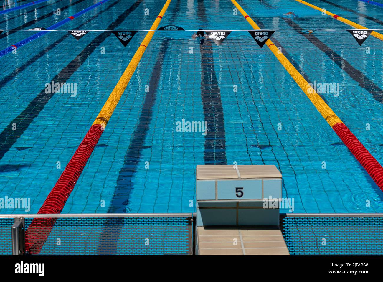 Olympiapark Berlin, swimming pool with training lanes and starting ...