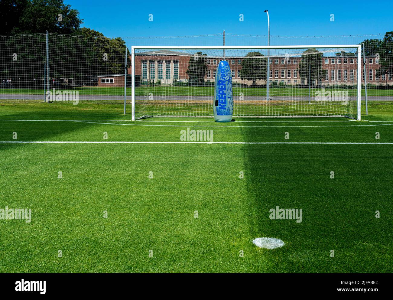 Plastic keeper in football goal, training ground in Olympiapark, Berlin ...