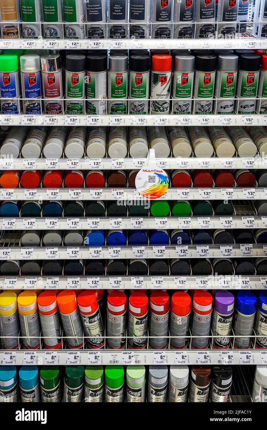 Paint spray cans, paint spray cans in DIY store, Kempten, Allgaeu ...