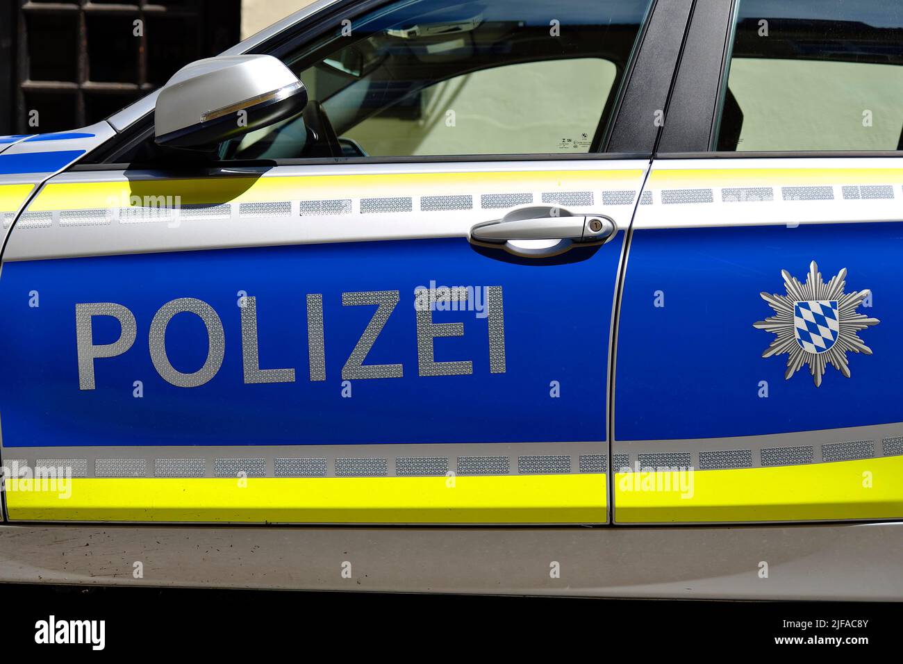 Police car, police lettering on an emergency vehicle, Munich, Bavaria ...