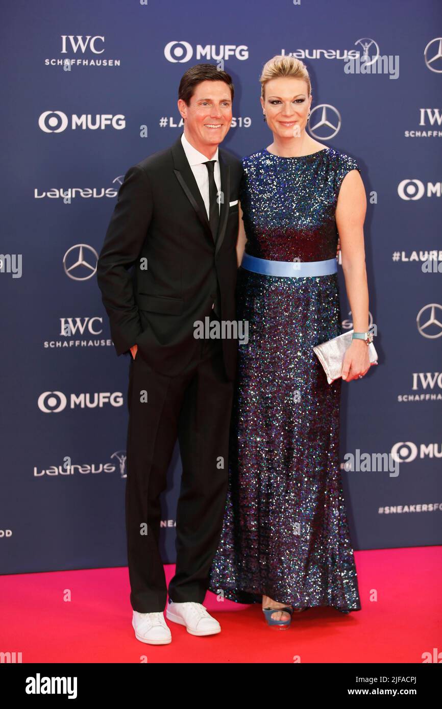 Maria Hoefl-Riesch with man Marcus Hoefl, red carpet, Laureus World ...