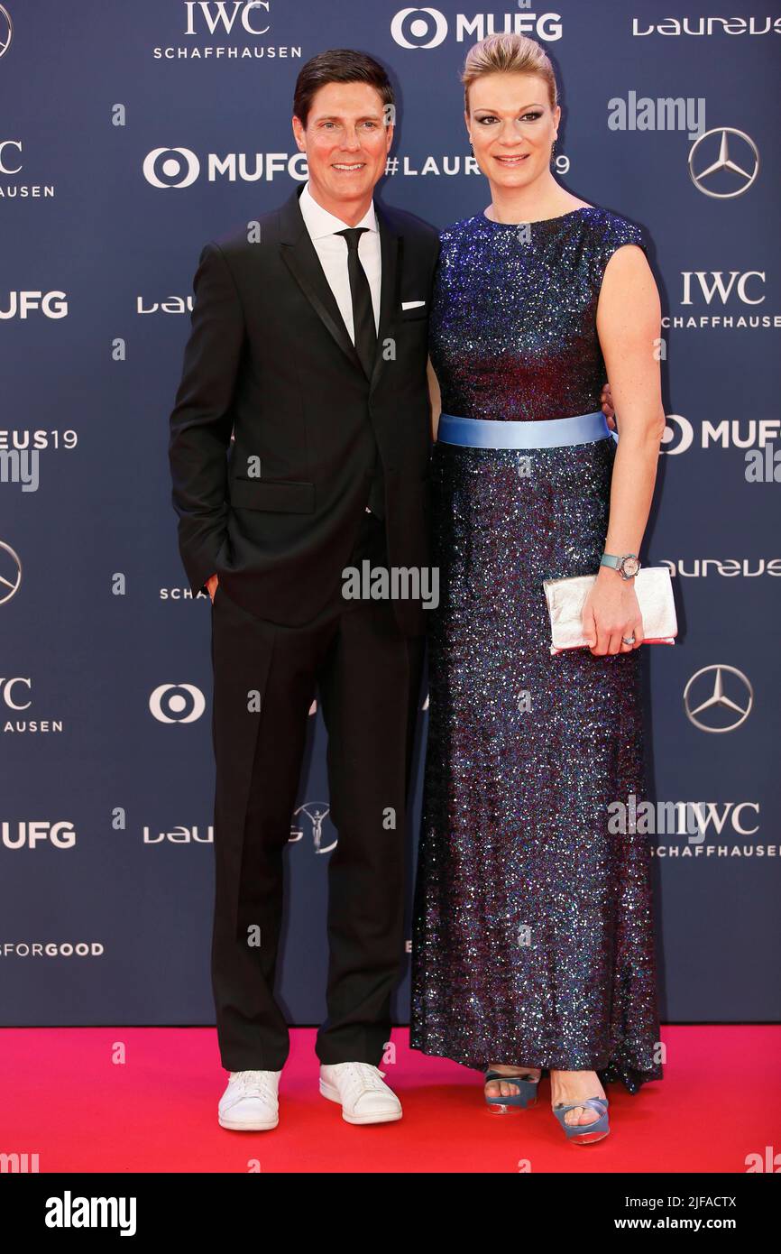 Maria Hoefl-Riesch with man Marcus Hoefl, red carpet, Laureus World ...