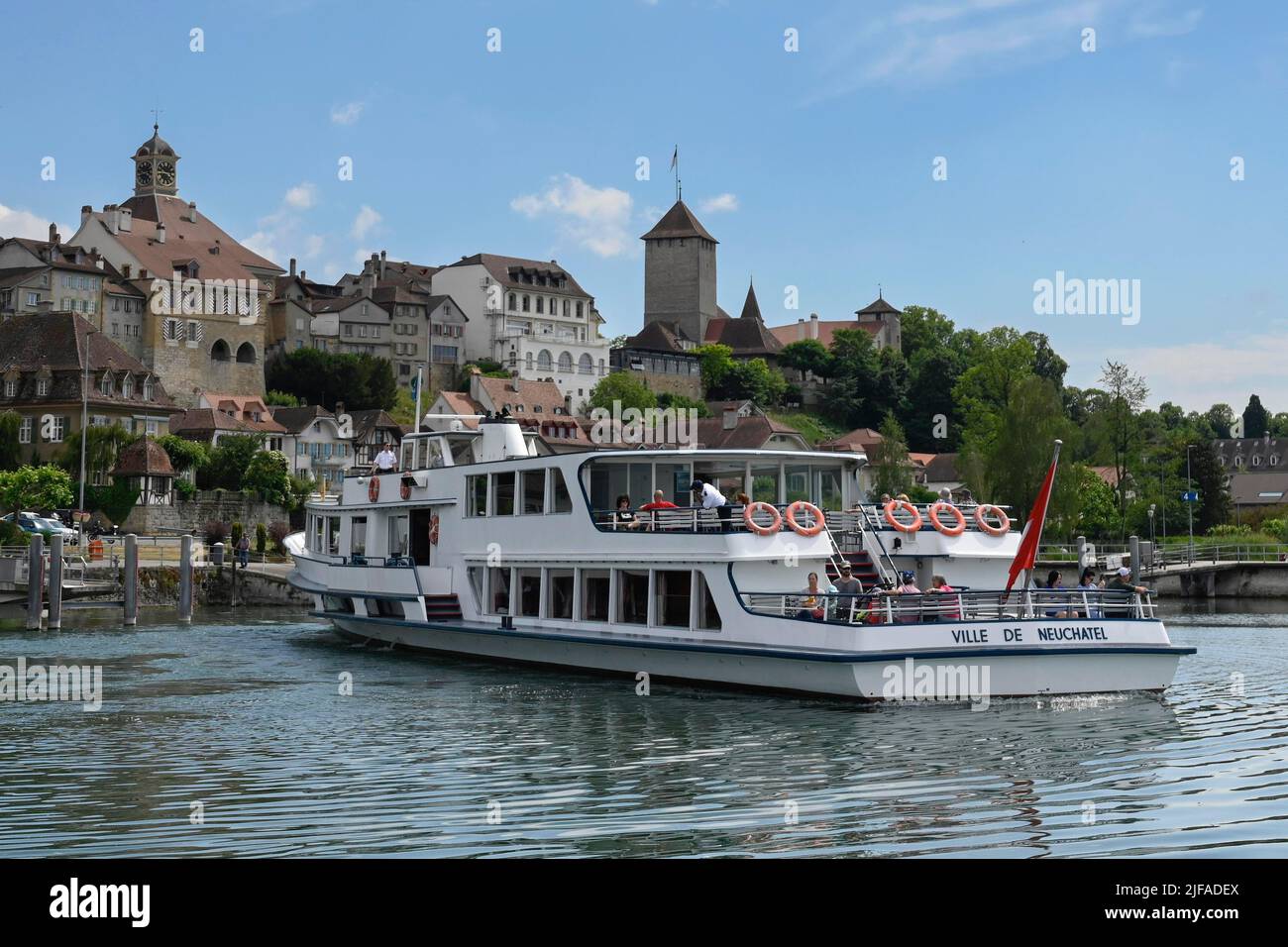 Ship station and town hall, Murten, Switzerland Stock Photo - Alamy