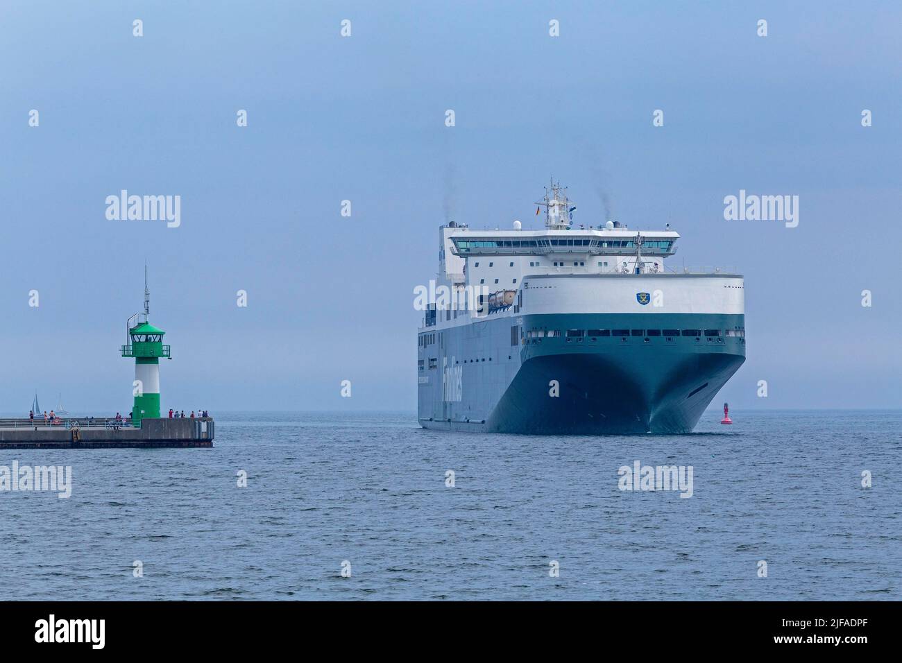 Finnlines ferry Hybrid Roro arrives, lighthouse, Travemuende, Luebeck ...