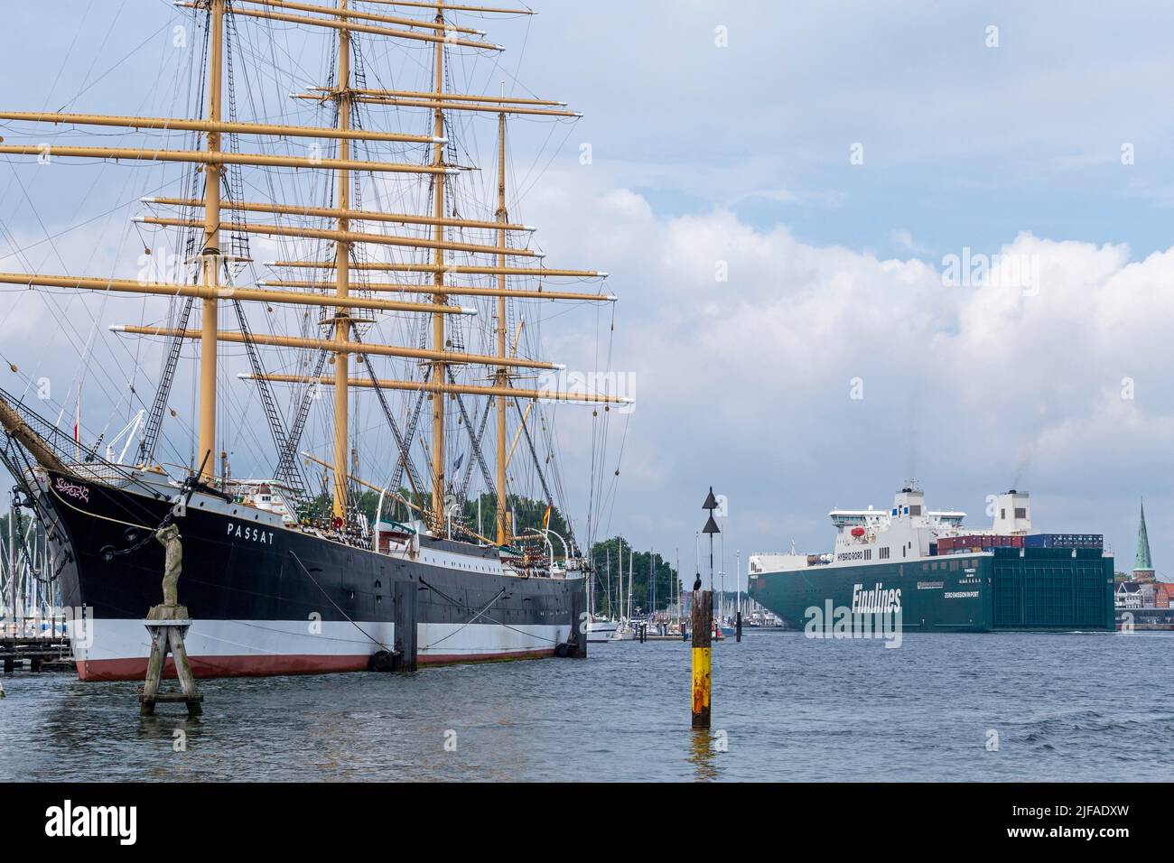 Finnlines ferry Hybrid Roro arrives, museum sailing ship Passat ...