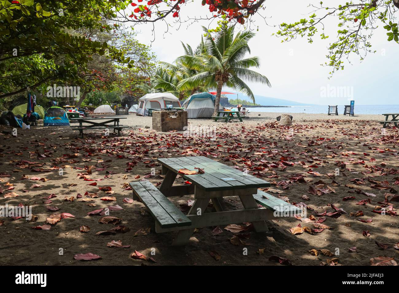 Camping is available to visitors at Hawaii's Ho'okena Beach on the Big ...