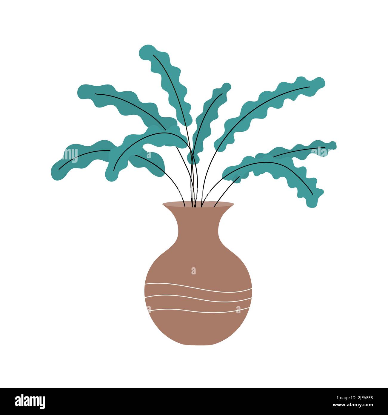 Decorative vase for home flowers. Pot with green plants. Object of a ...