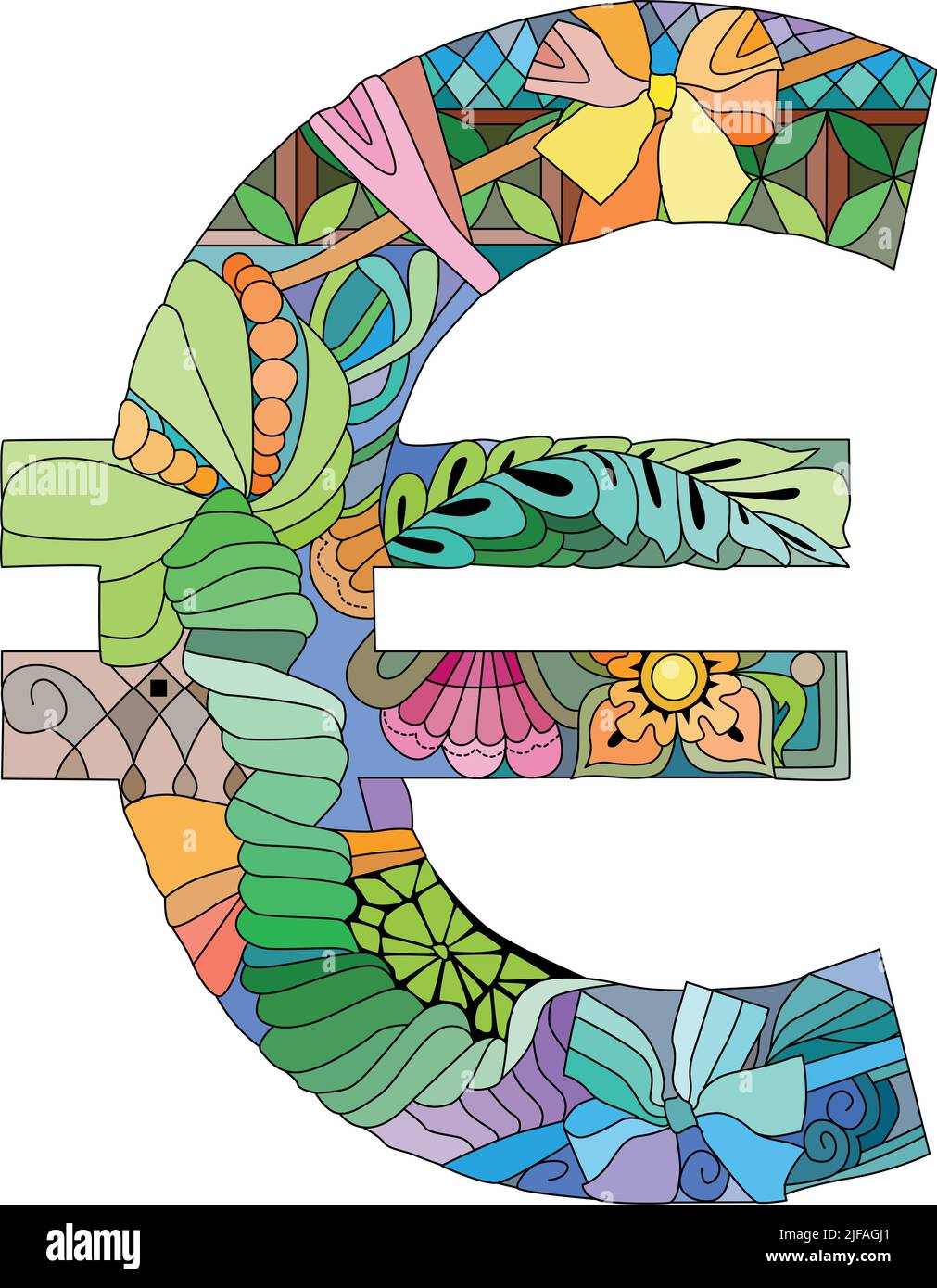 Zentangle stylized Euro sign. Vector illustration. Ethnic pattern Stock ...