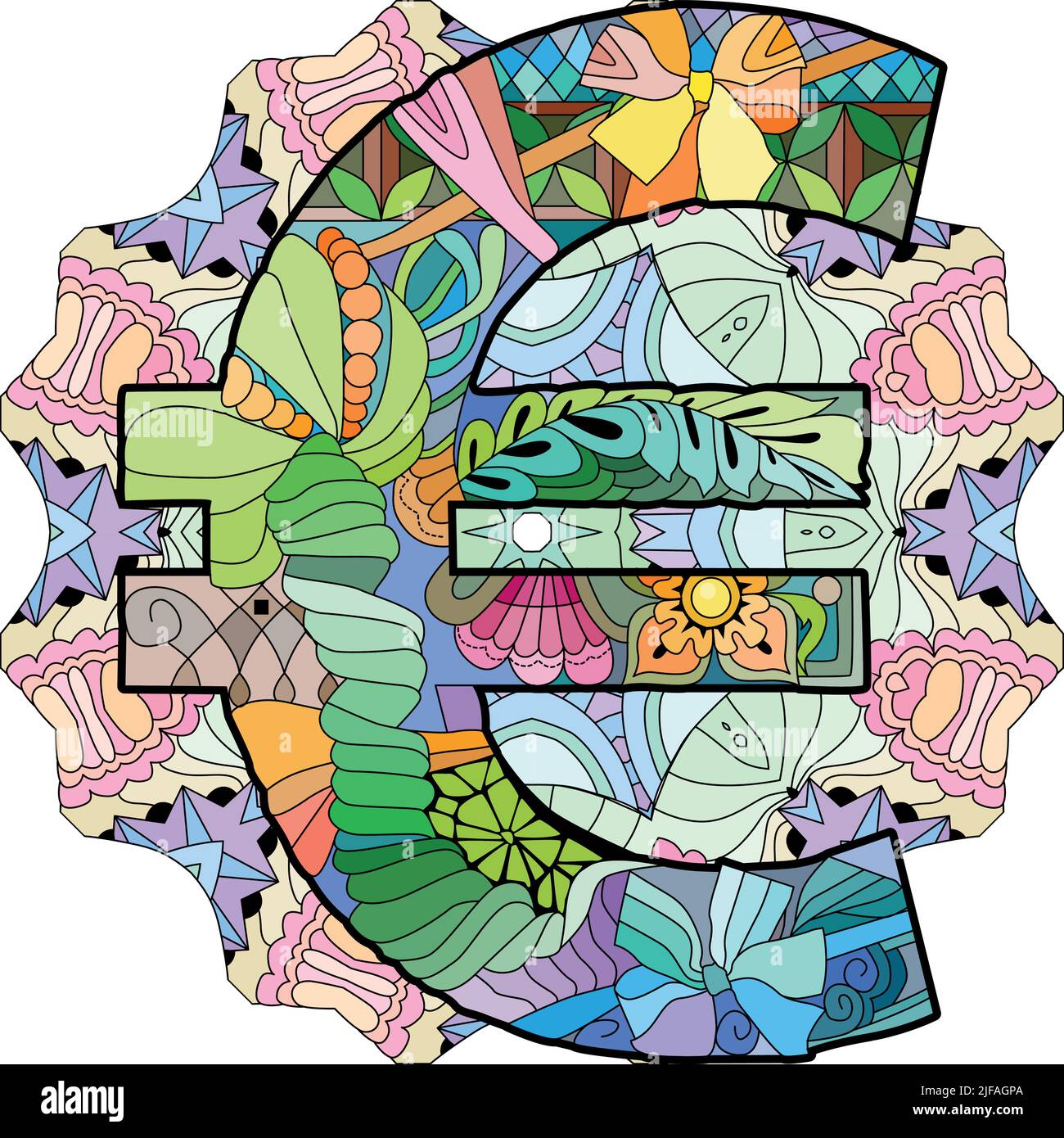 Zentangle stylized Euro sign on mandala. Vector illustration. Ethnic ...