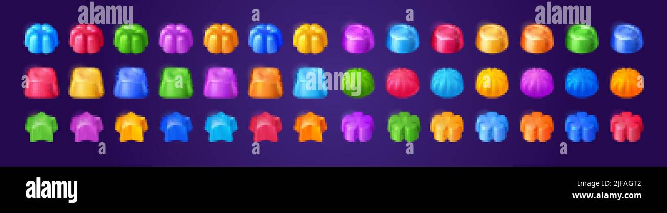 Jelly candies, game icons or ui buttons set. Funny cartoon assets for ...