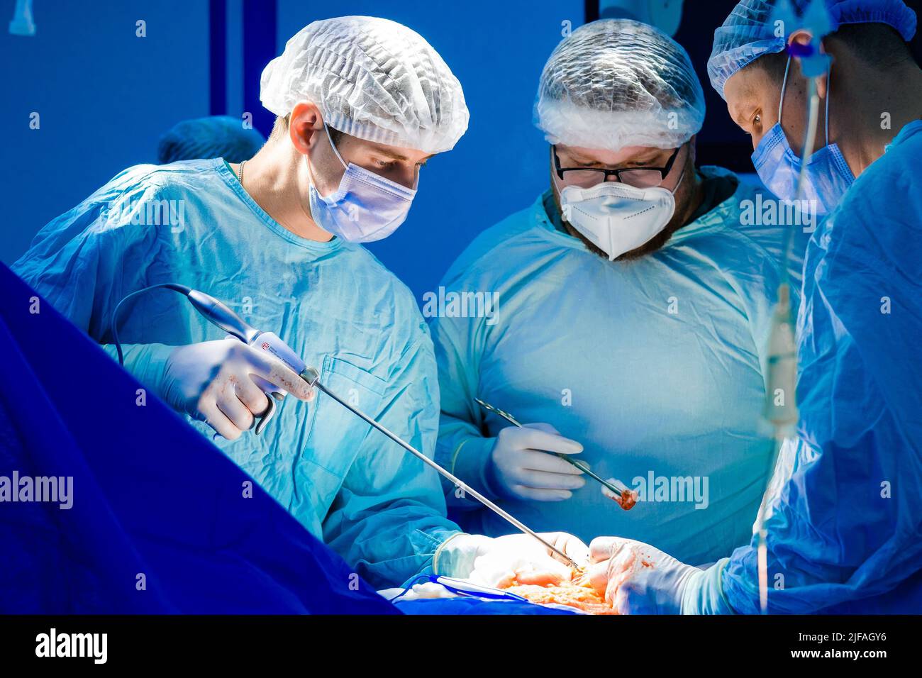Moscow. Russia. December 24, 2021. A team of surgeons perform ...