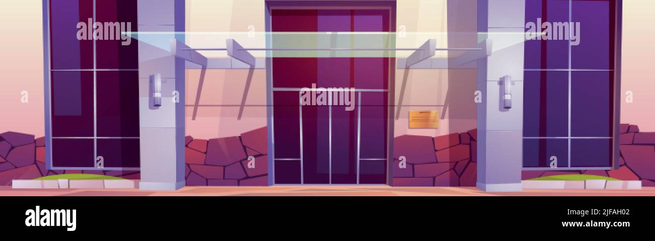 Facade of modern business center with glass canopy. Vector cartoon ...