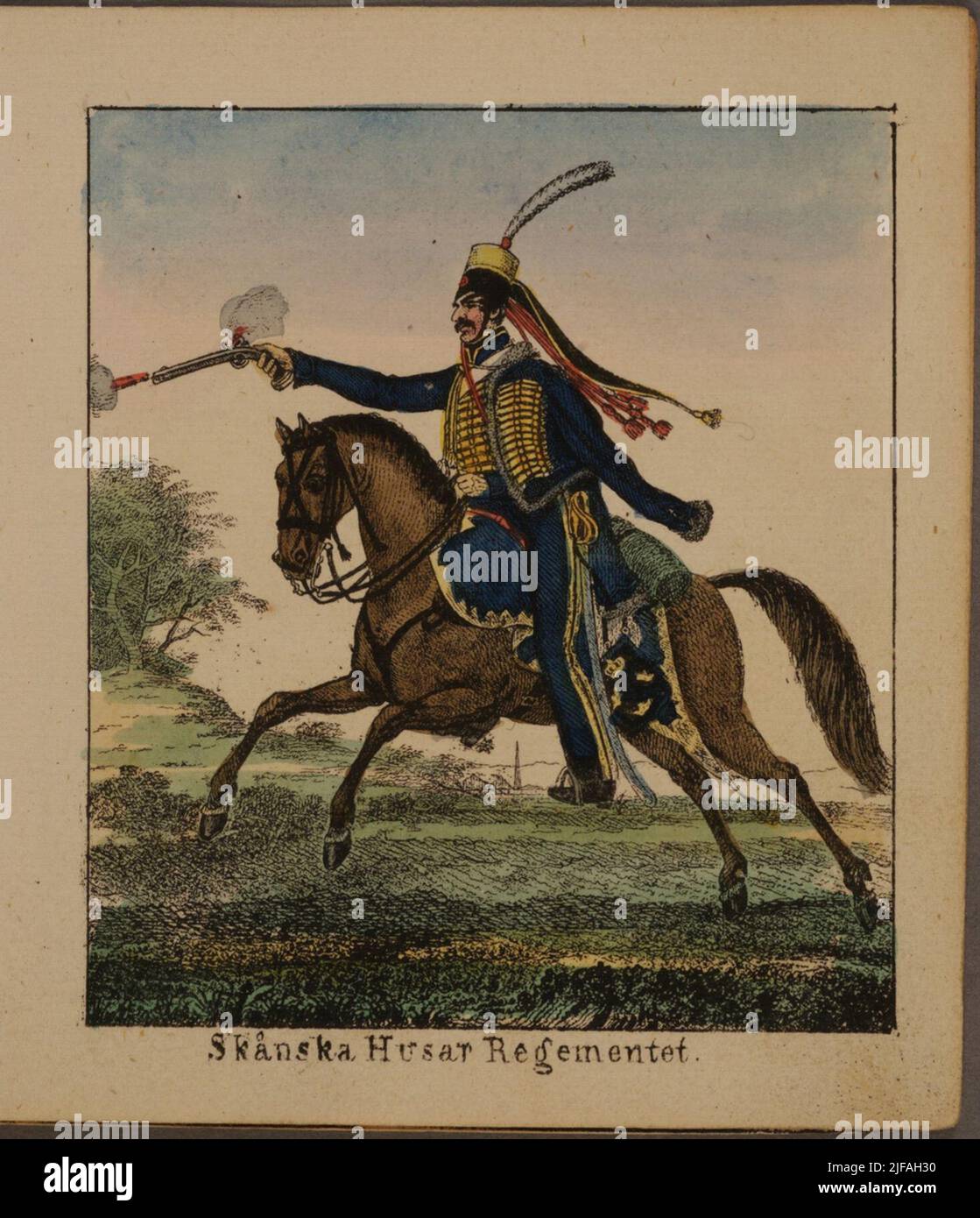 Miniature drawing with uniform for the Skåne Husar Regiment. Color ...