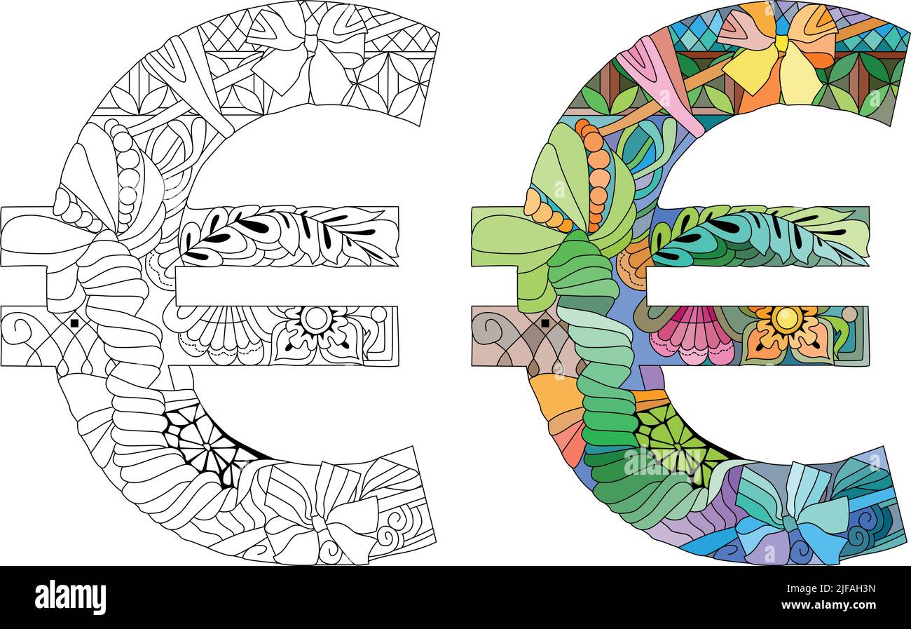 Zentangle stylized Euro sign. Vector illustration. Ethnic pattern ...
