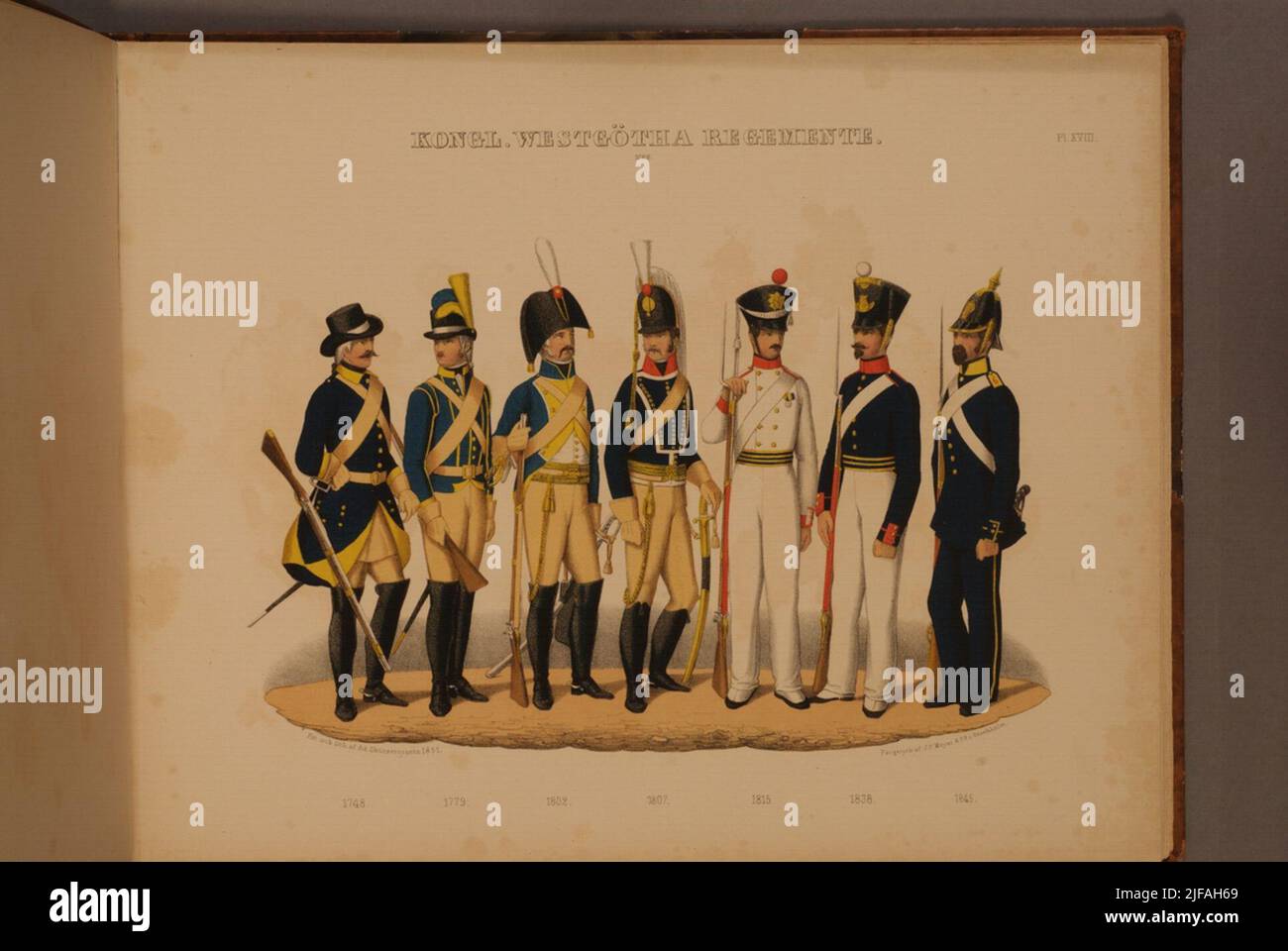 Poster with uniform for Västgöta regiment for the years 1748-1845 ...