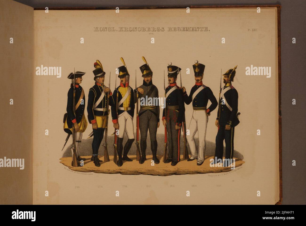 Poster with uniform for Kronoberg's regiment for the years 1765-1845 ...