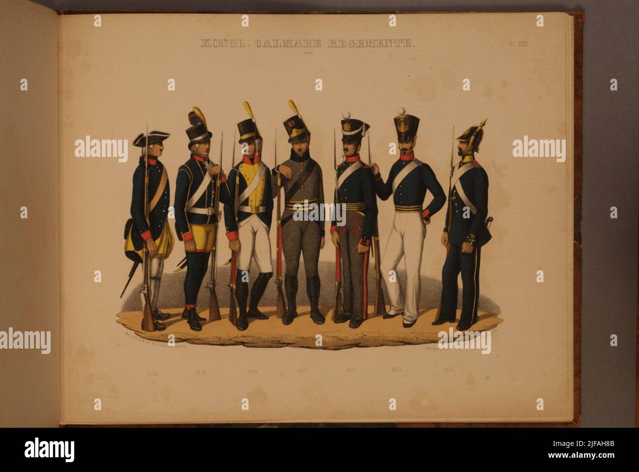Poster with uniform for the Kalmar regiment for the years 1765-1845 ...