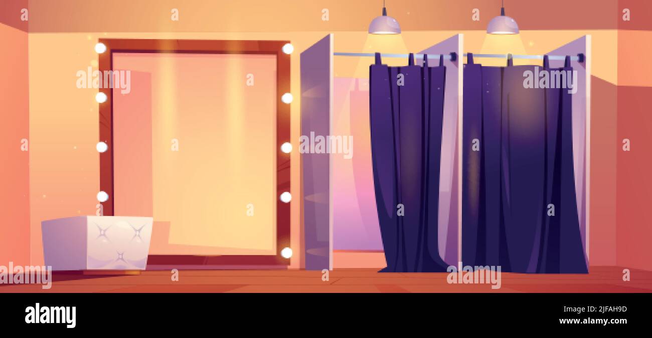 Fitting room in fashion store for try and change clothes. Vector ...