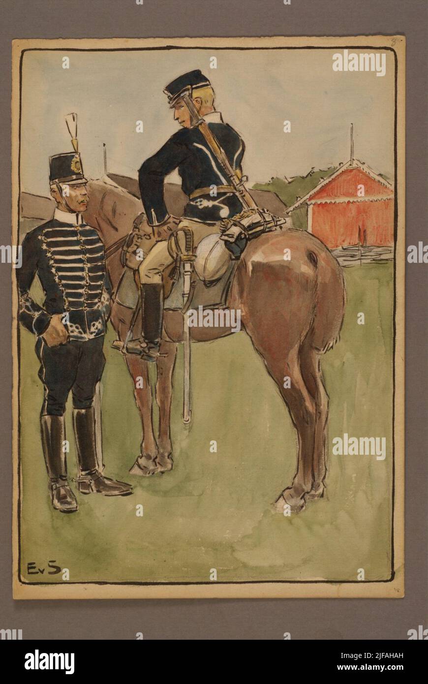 The poster with uniform for the Life Regiment's Husars, designed by ...
