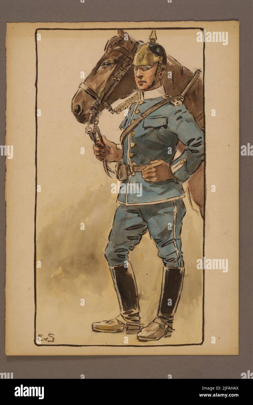 The poster with uniform for the Life Regiment's dragons, designed by ...