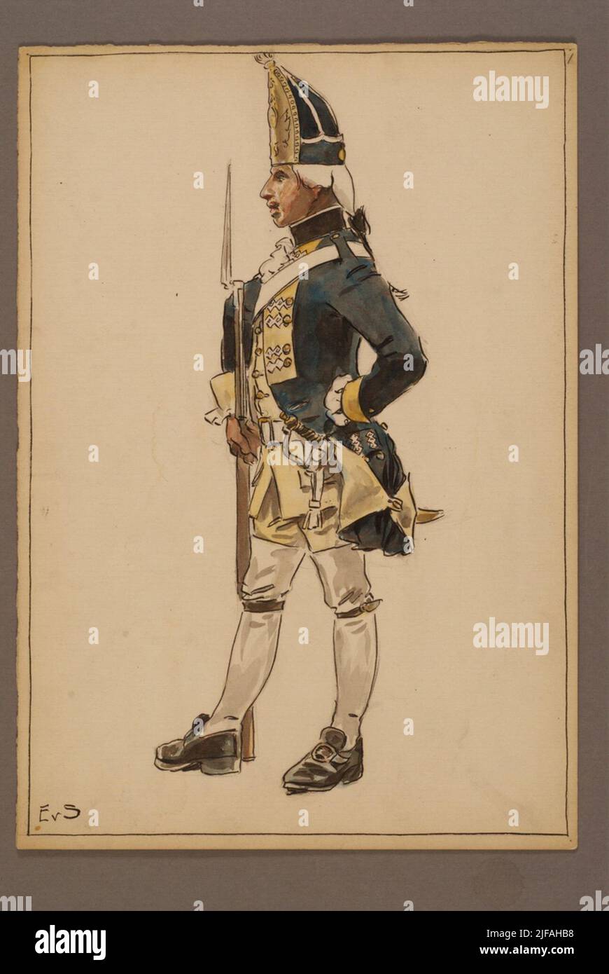 The poster with uniform for Södermanland's regiment, designed by Einar ...