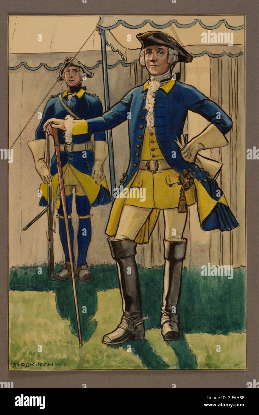 Poster with uniform for riders and officer at Västgöta cavalry regiment ...
