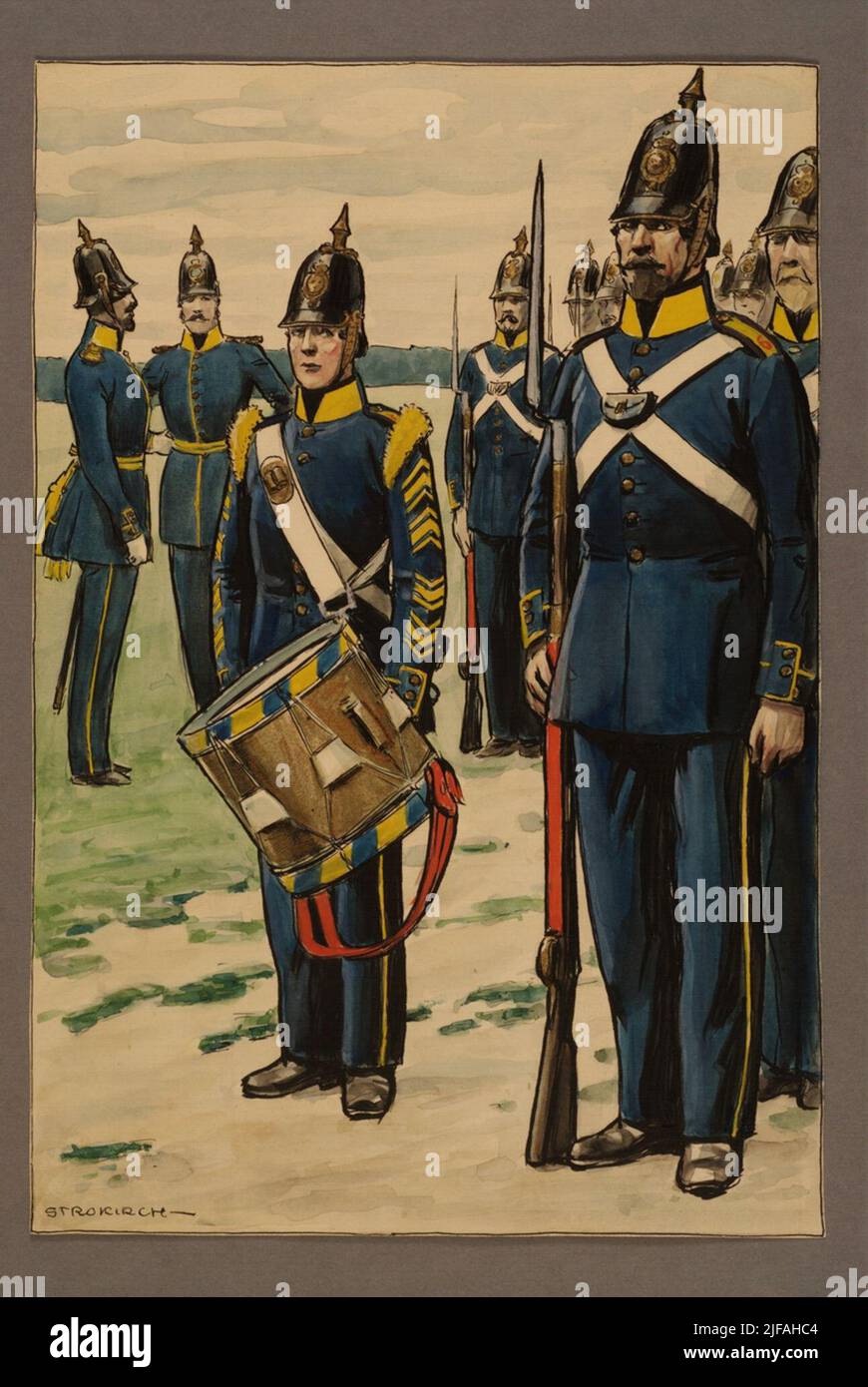 The poster with uniform for officers and soldiers at Västgöta regiment ...