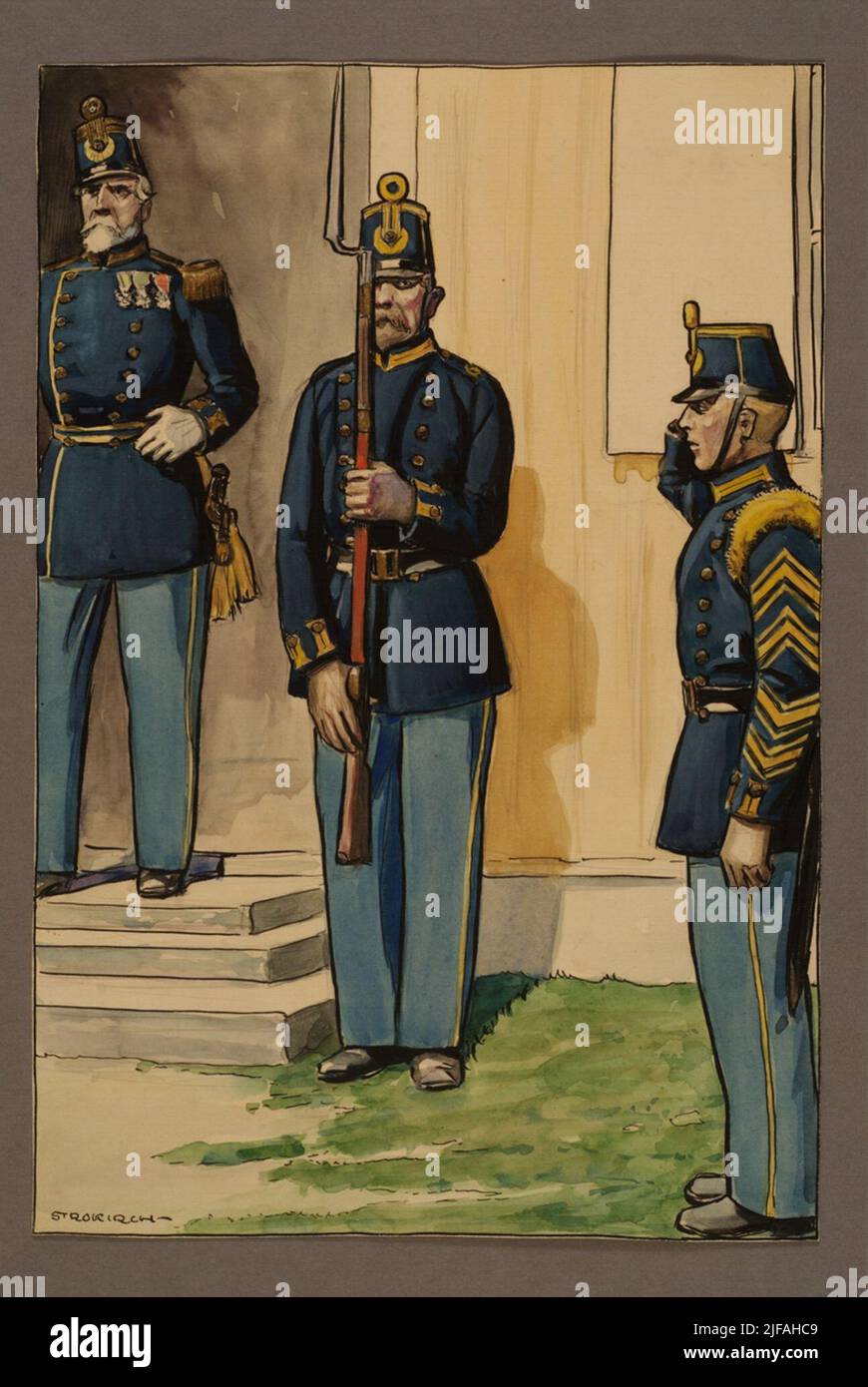 Poster with uniform for regiment officer and soldier at Västgöta ...