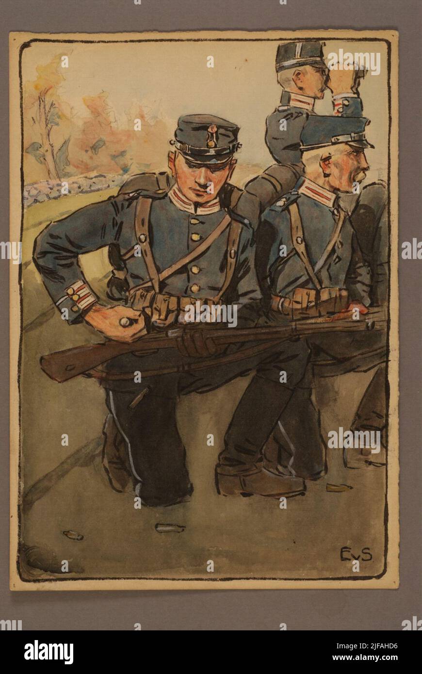 Poster with uniform for the First Life Grenadier Regiment, designed by ...